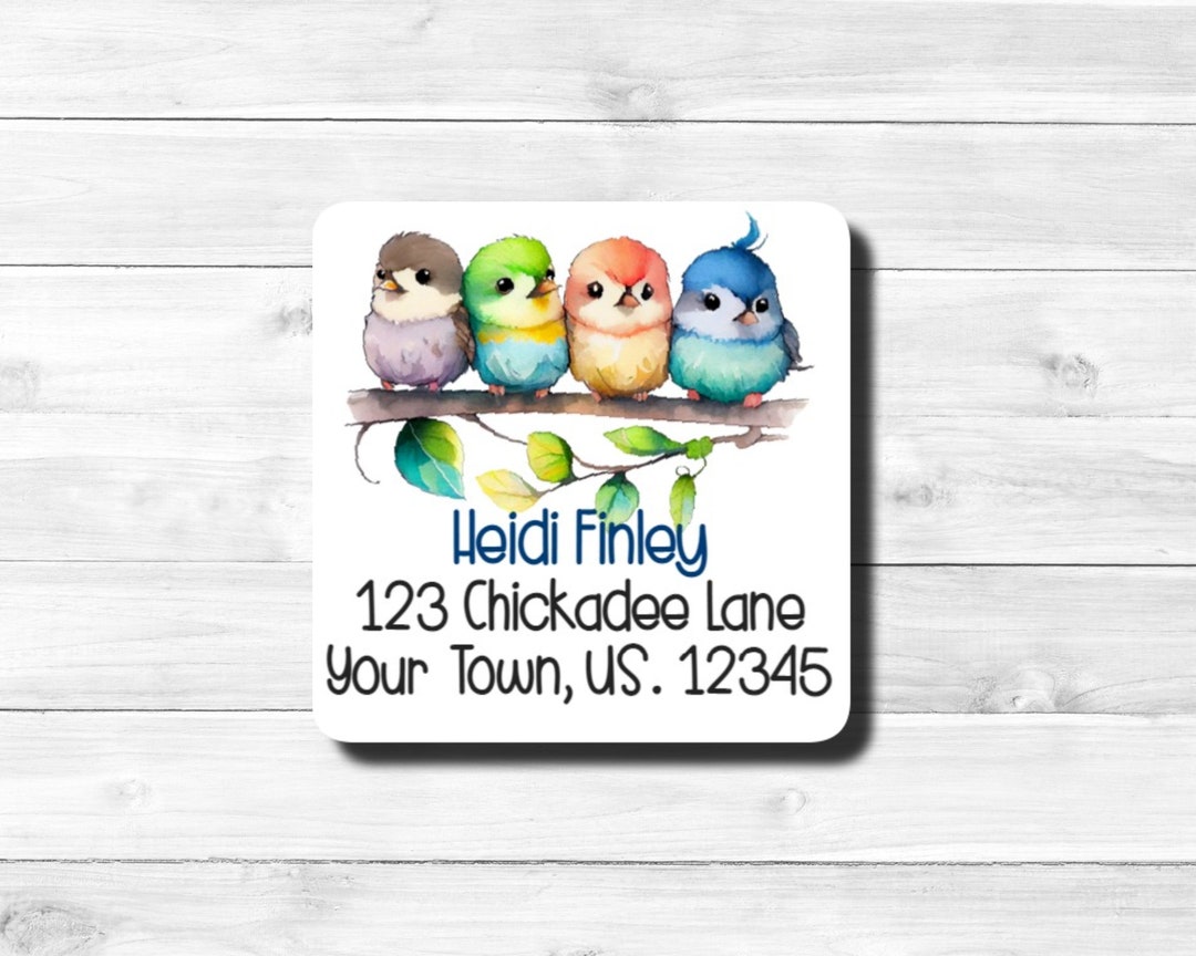 Personalized Chickadee Chick Chic Bird Birds in a Line Watercolor ...