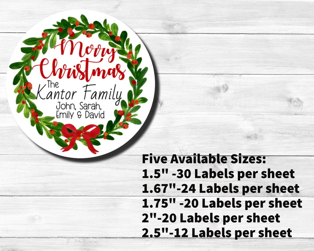 Christmas Gifts Labels Personalized Watercolor Eucalyptus Wreath Red ...