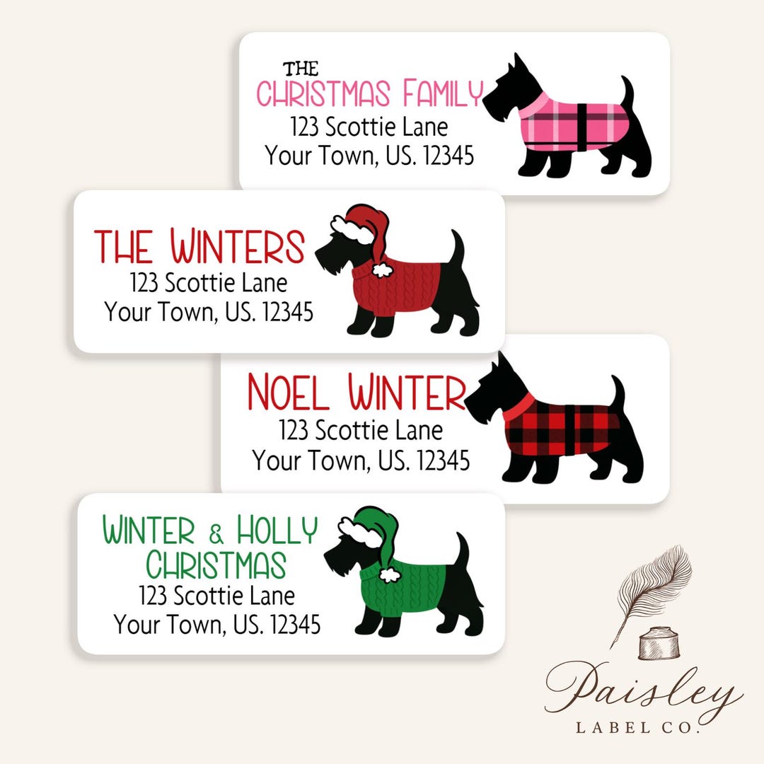 Christmas Santa Hat Scottish Terrier Return Address Labels Personalized ...