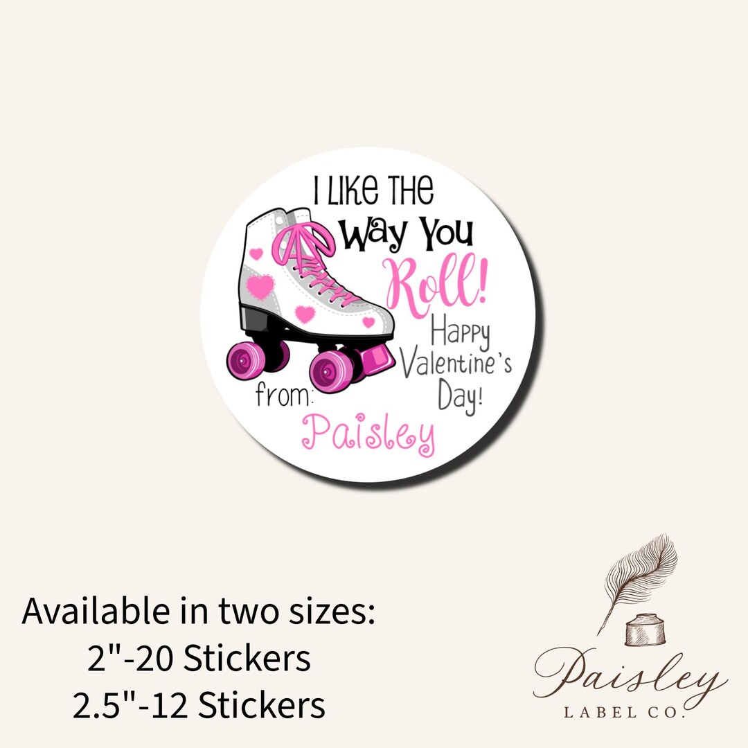 I Like the Way You Roll Roller Skate Valentine's Day Pink Heart Round ...