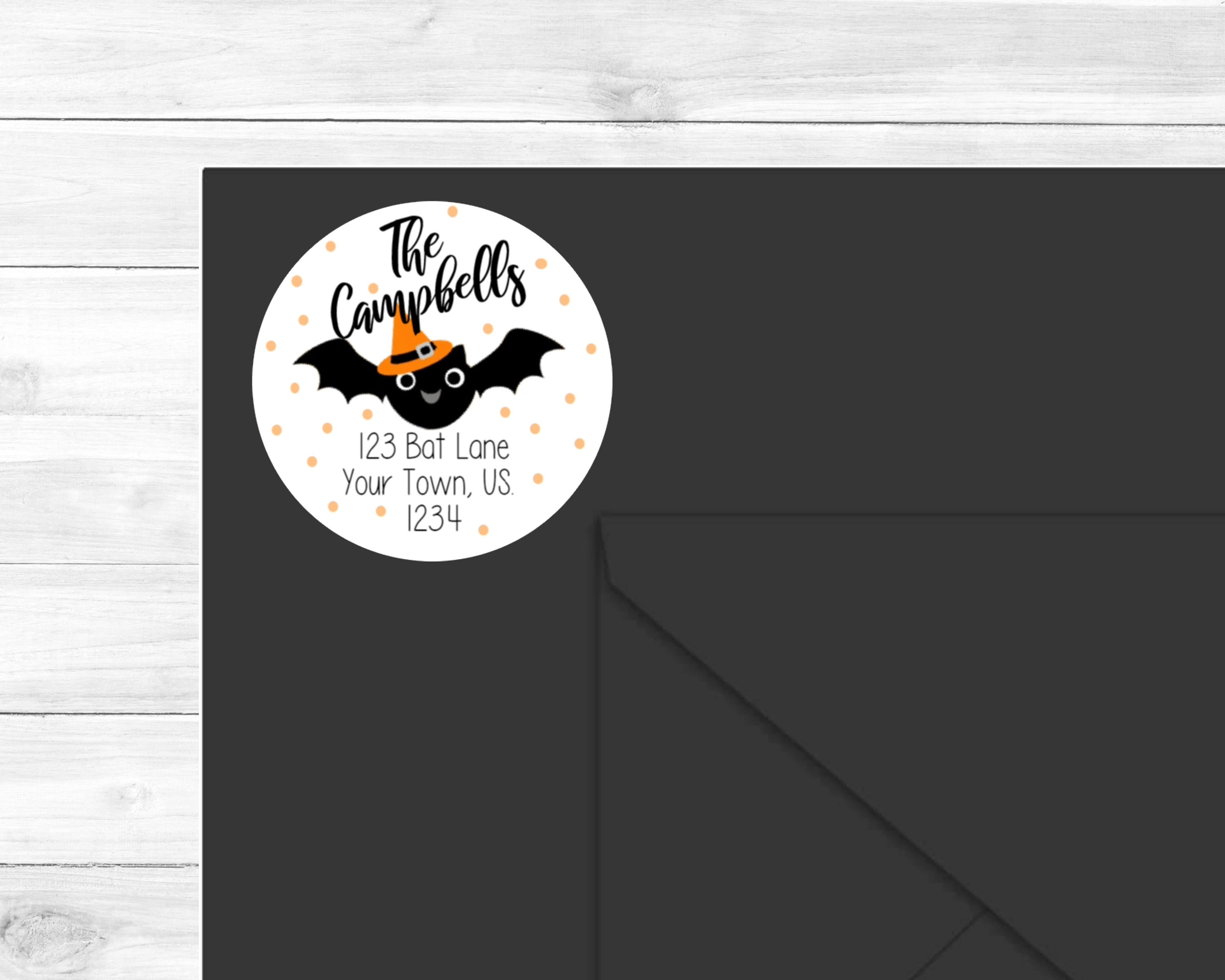 Goofy Halloween Bat Wearing Witches Hat Polka Dots Personalized Round ...
