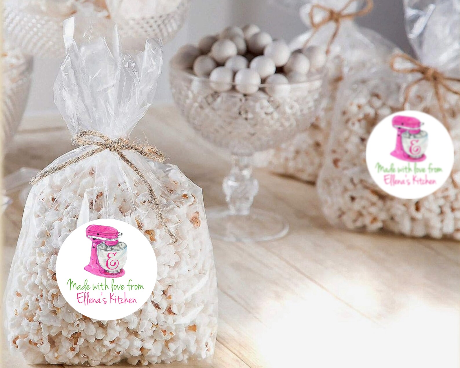 Made With Love Baking Labels Hot Pink Stand Mixer Monogram Baking Baked ...
