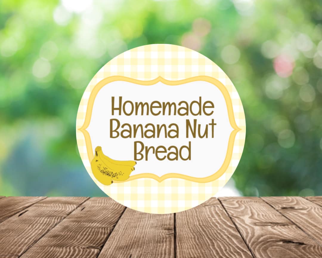 Homemade Banana Bread Labels Stickers Yellow Gingham Baking Gift Giving ...