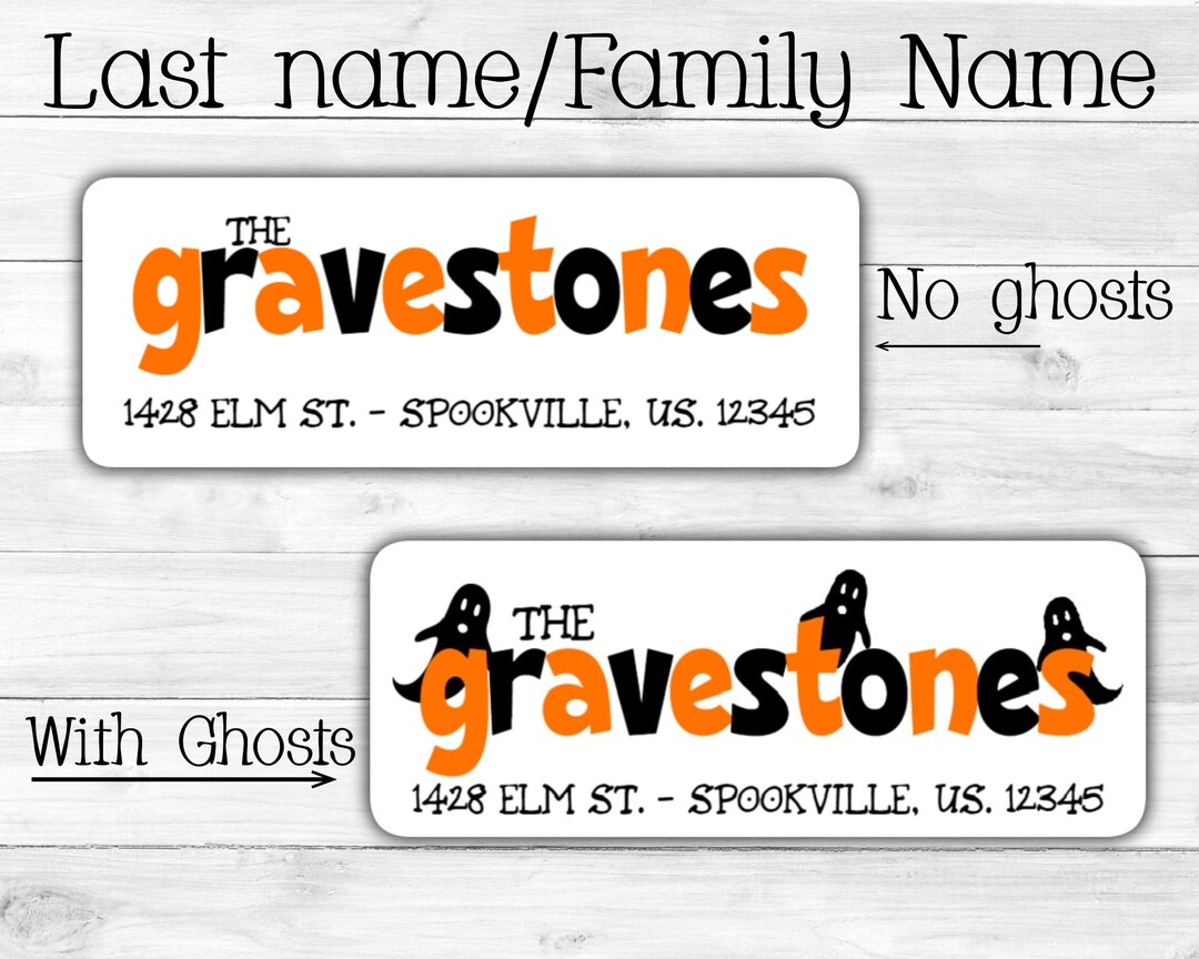 Bold Colorful Name Label Halloween Orange Ghosts and Goblins ...