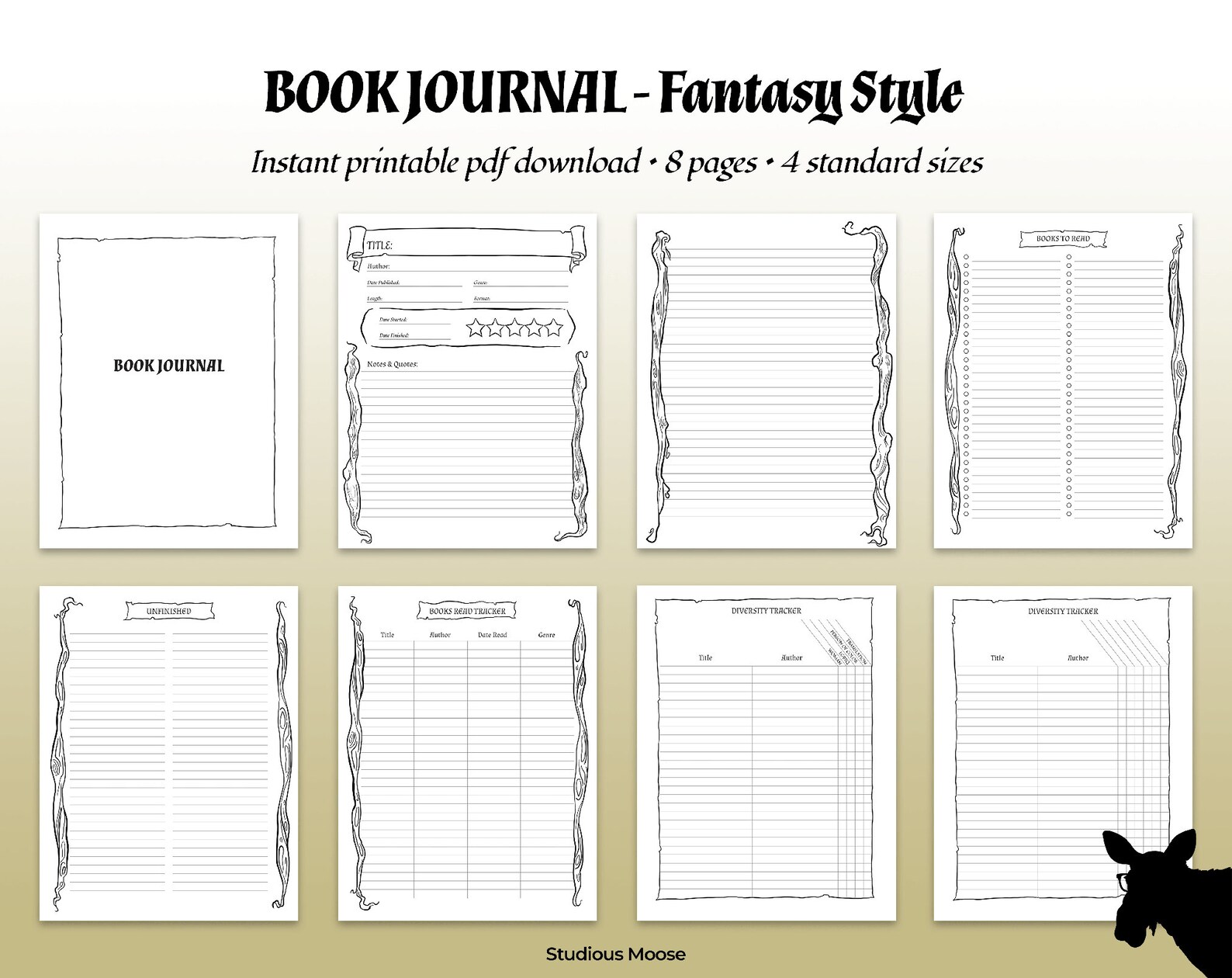 Printable Book Journal, Fantasy Style: A Digital PDF Download to Track ...