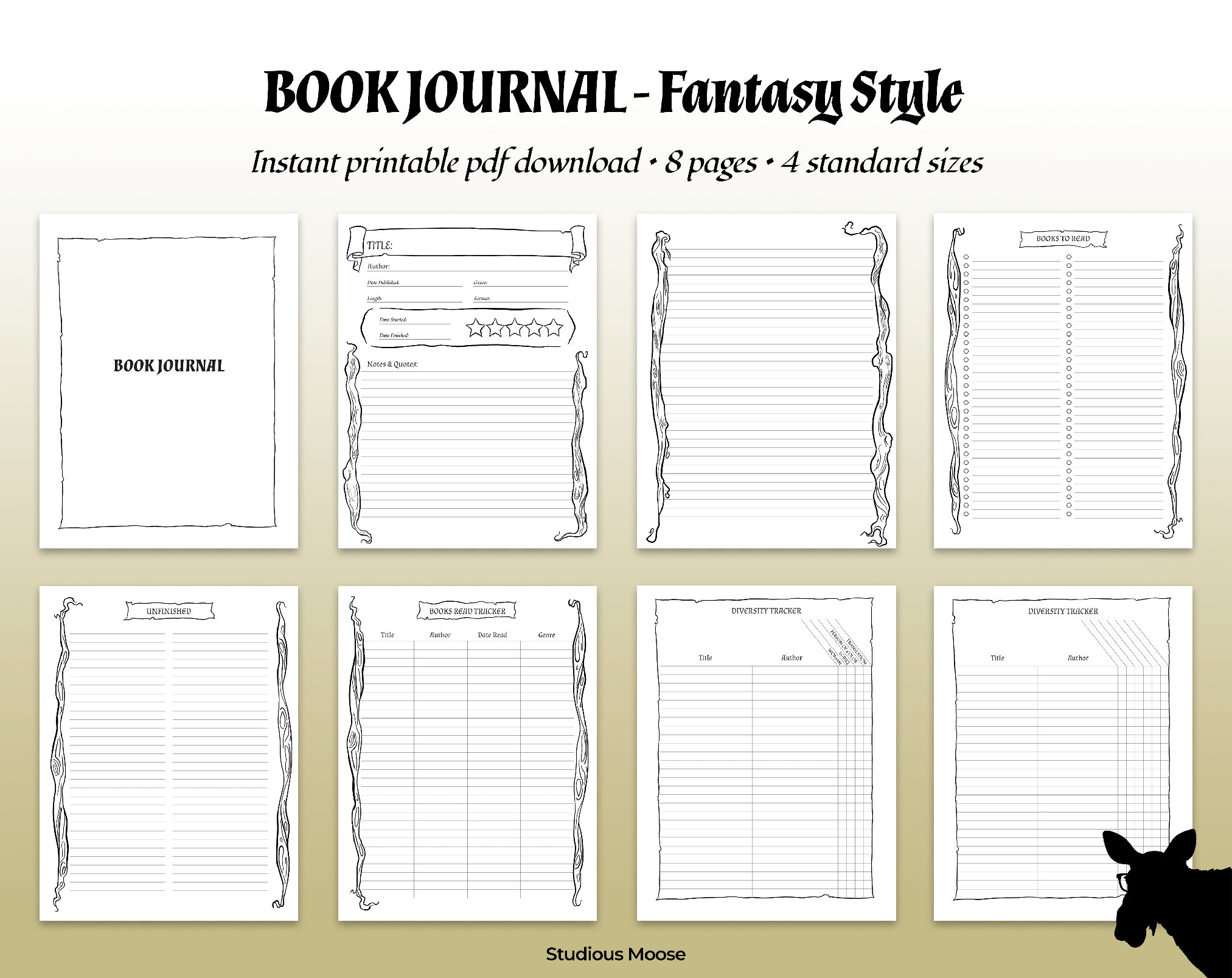 Printable Book Journal, Fantasy Style: A Digital PDF Download to Track ...