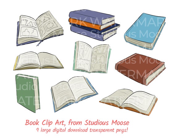 Book Clip Art Books Printable Download PNG Book Clip Art | Etsy