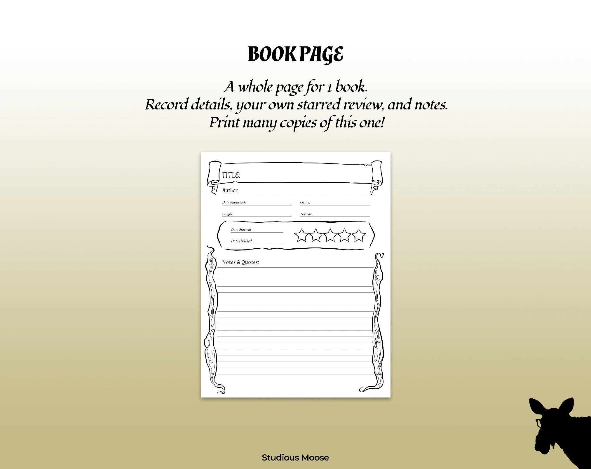 Printable Book Journal, Fantasy Style: A Digital PDF Download to Track ...