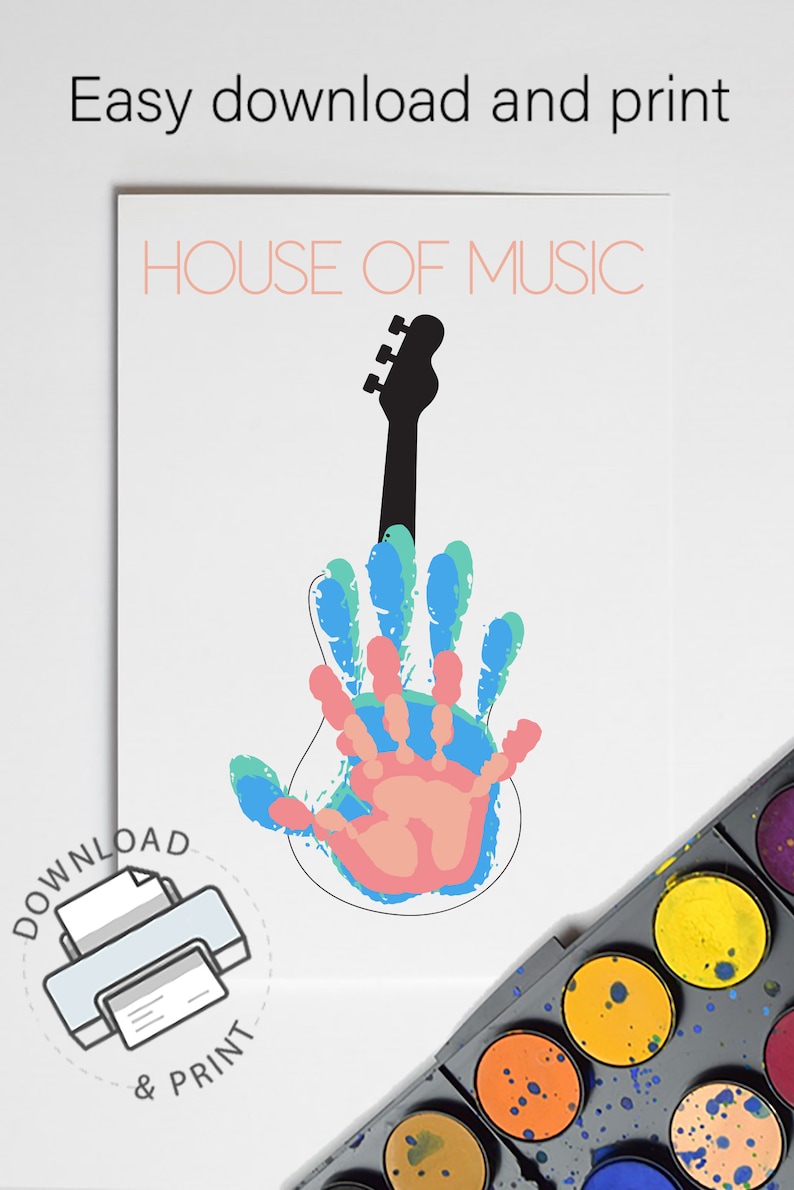Guitar - Love Music Handprint and Footprints Art Printable for Kids ...