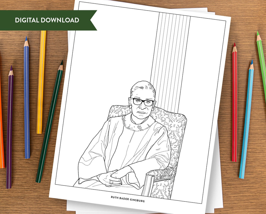 PRINTABLE RBG Coloring Page Ruth Bader Ginsburg Illustration Activity ...