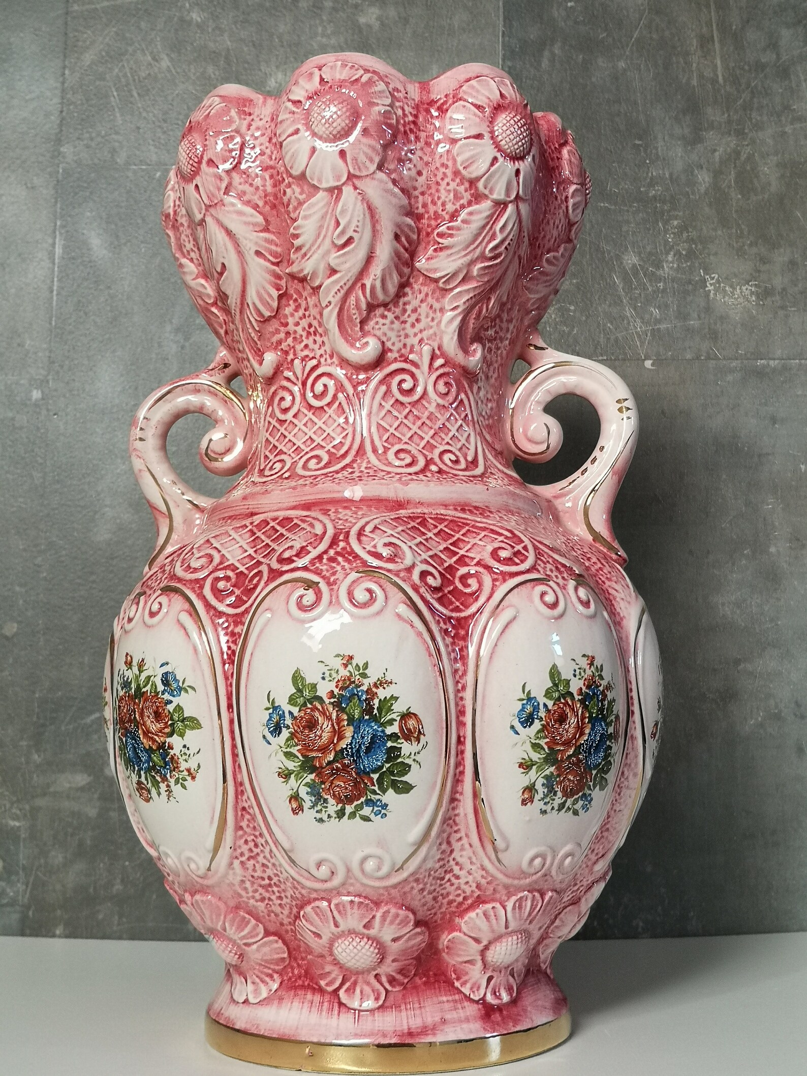 Italian Pink Vase Porcelain Relief of Pink Floral Motif - Etsy