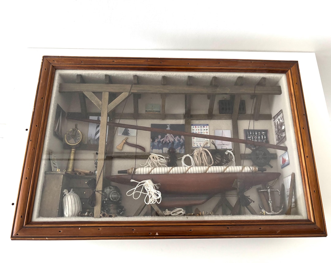Maritime Display Cabinet With Sailboat - Nautical Shadow Box - Handmade ...