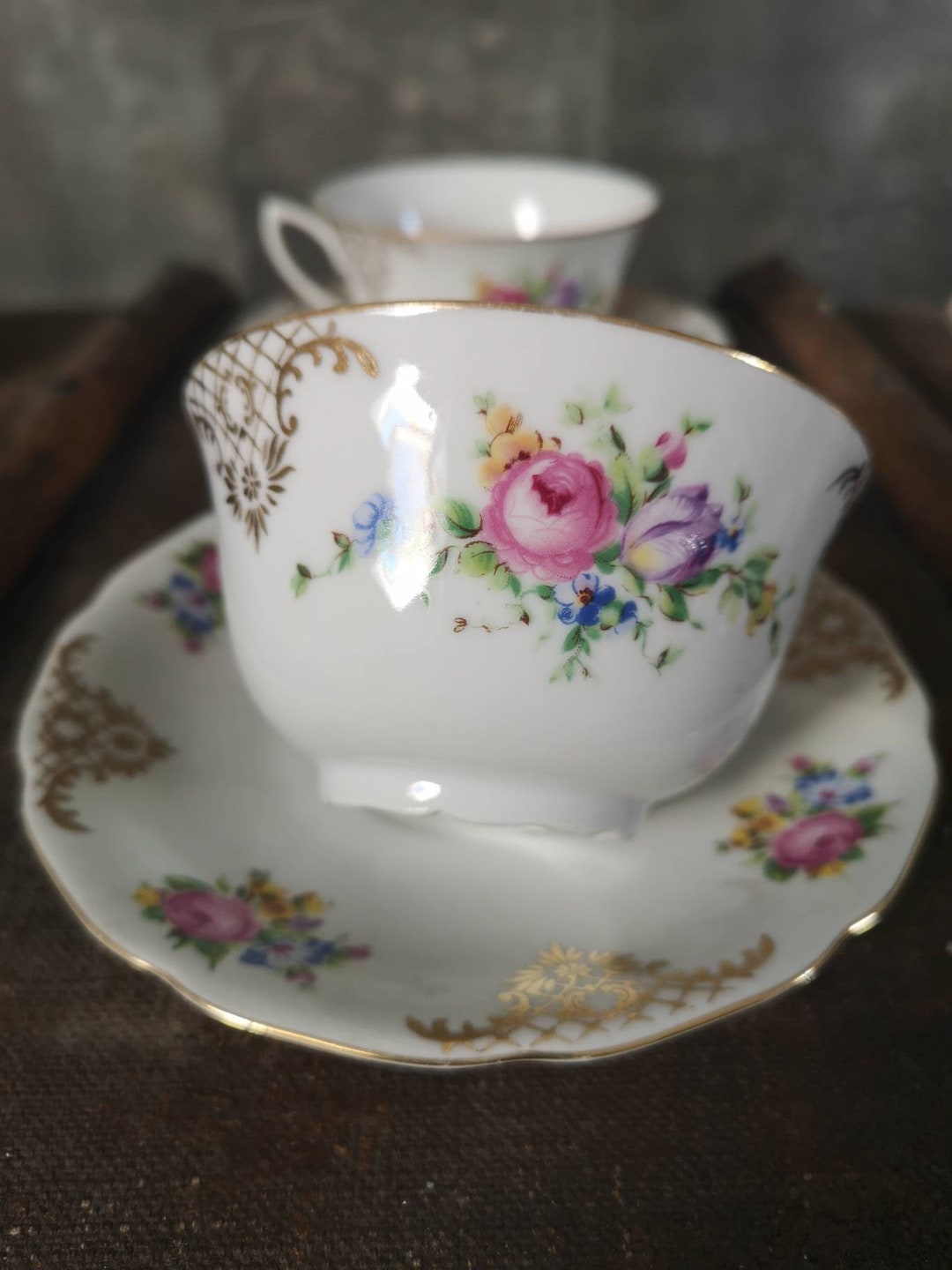 Czech Tea Set Tea Cups With Saucer China Floral Gilt Porcelain Set of 6 ...