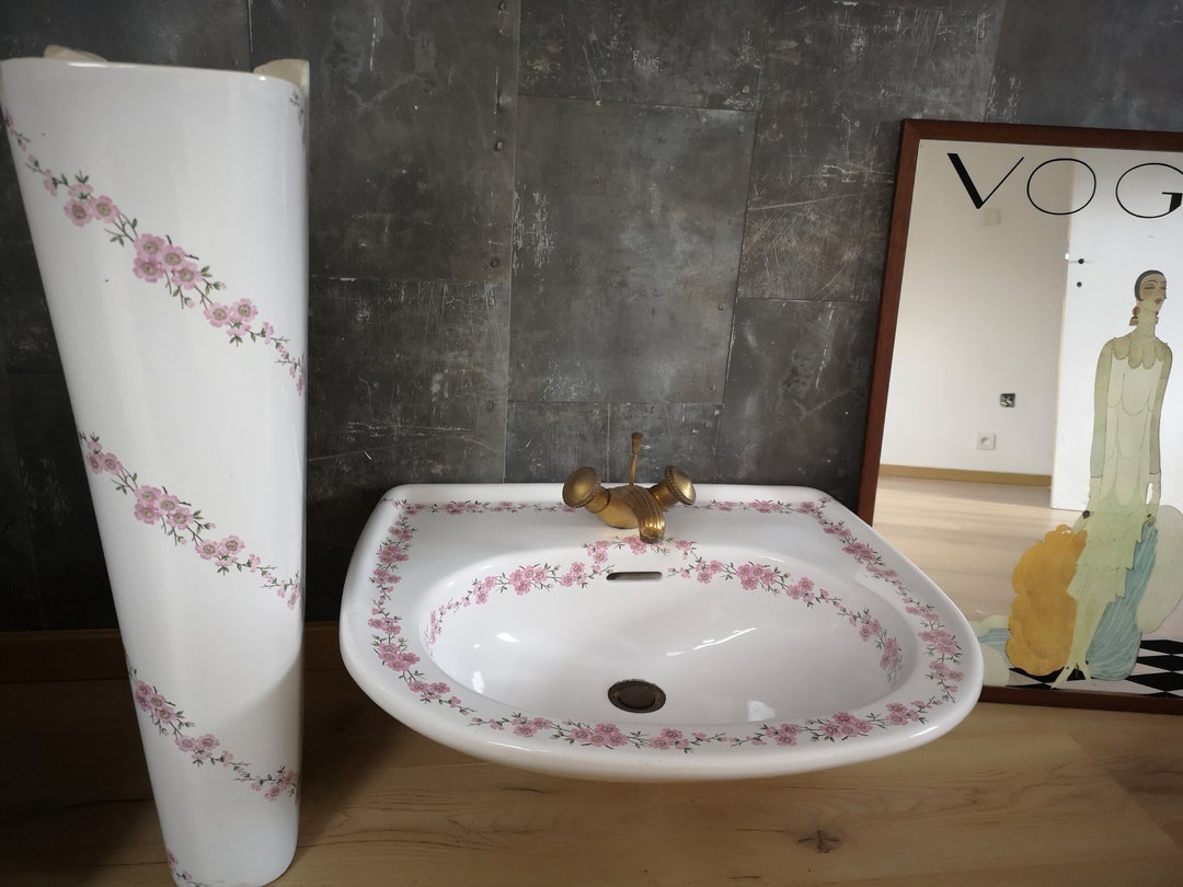 French Washbasin Pink and White - Marked "porcelaine De Paris " - Sink ...