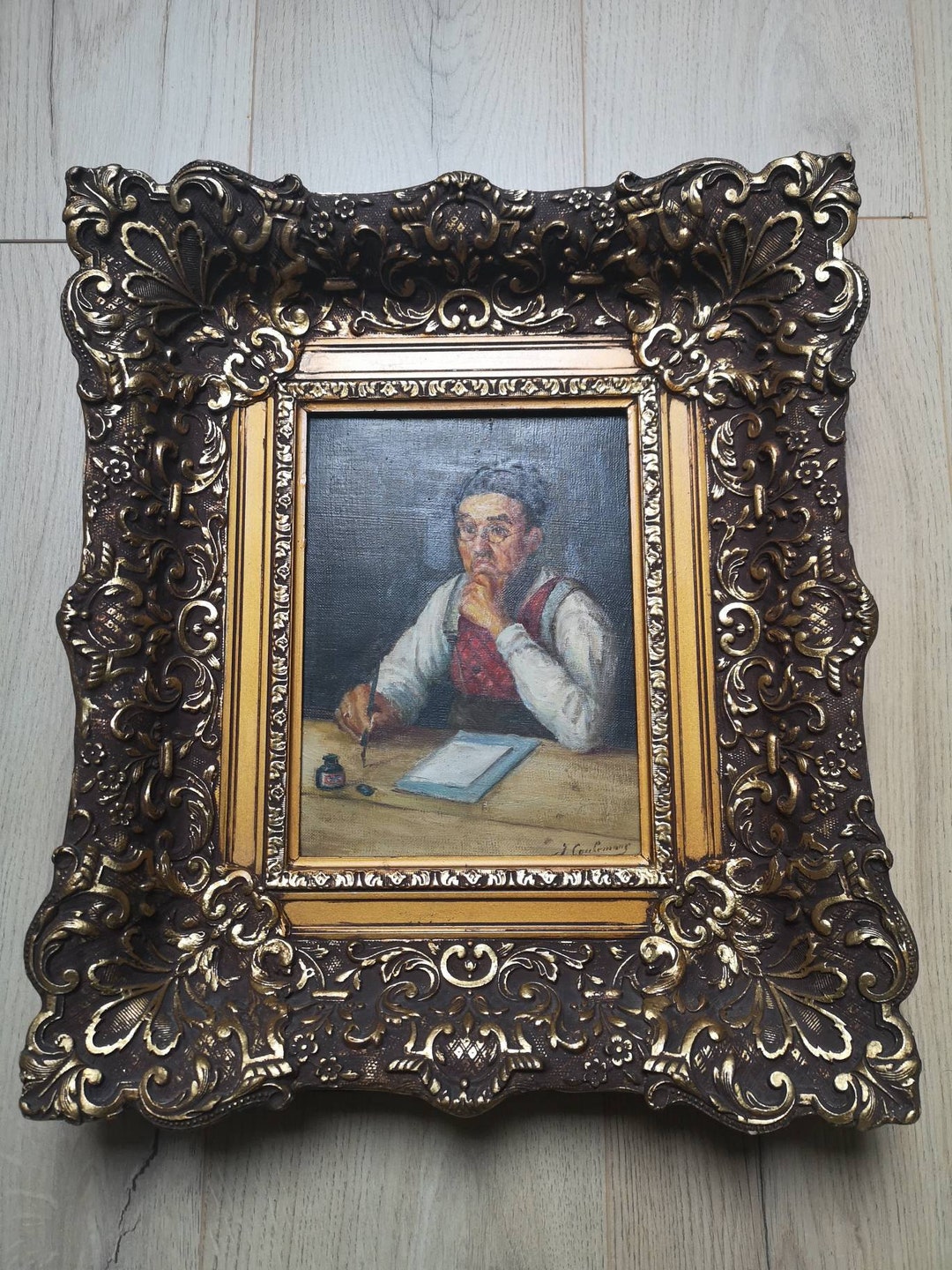 Portrait Oil Painting - Man Writing a Letter - Signed J.ceulemans ...