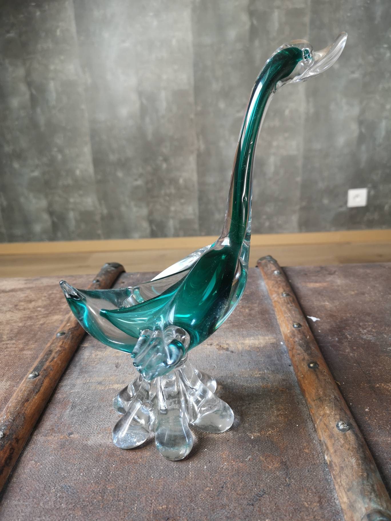 Green Glass Swan Murano Graceful Duck Bird Art Glass - Etsy