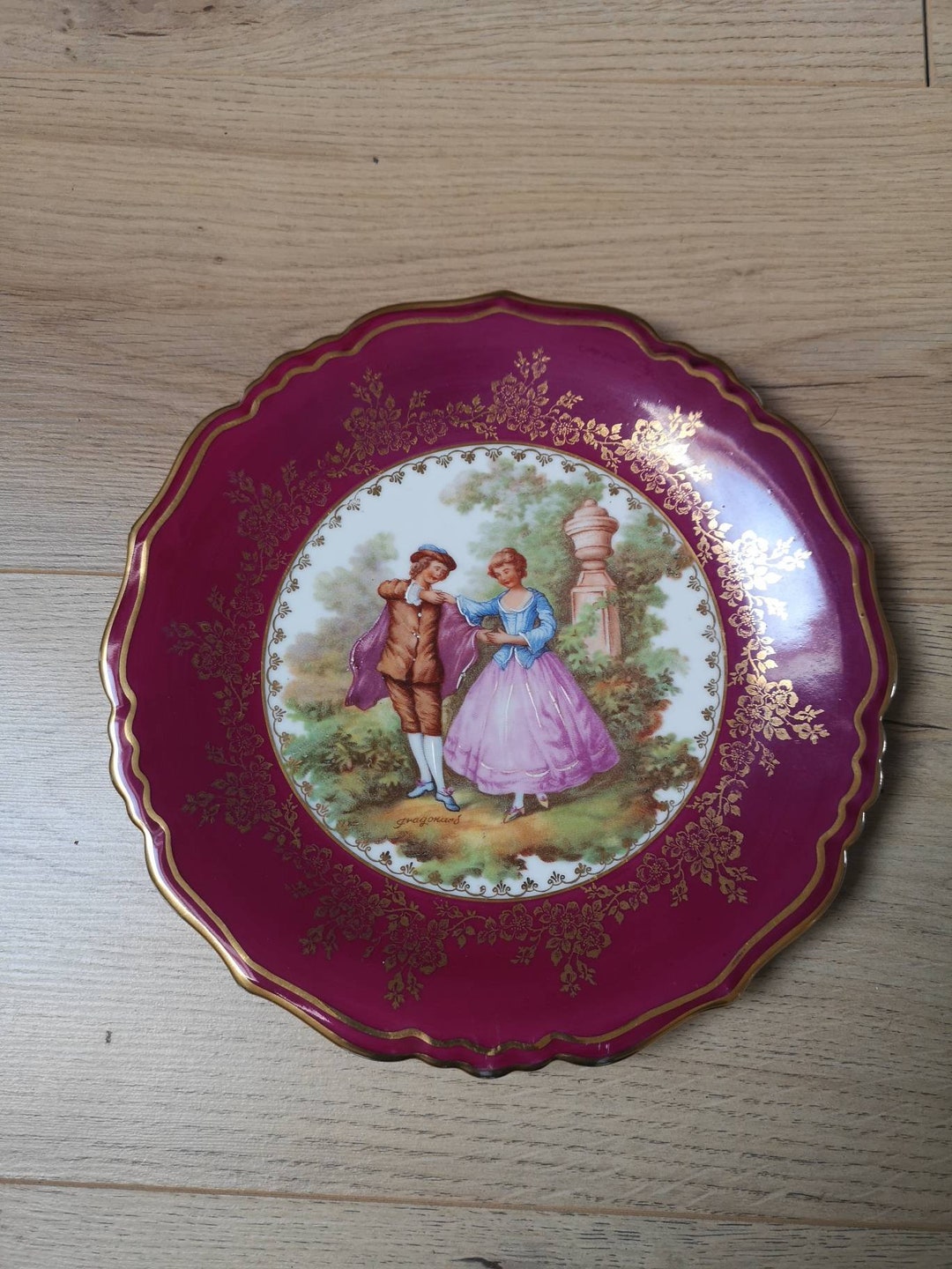 Limoges Decorative Plate Cranberry Color With Gilt Pattern - French ...