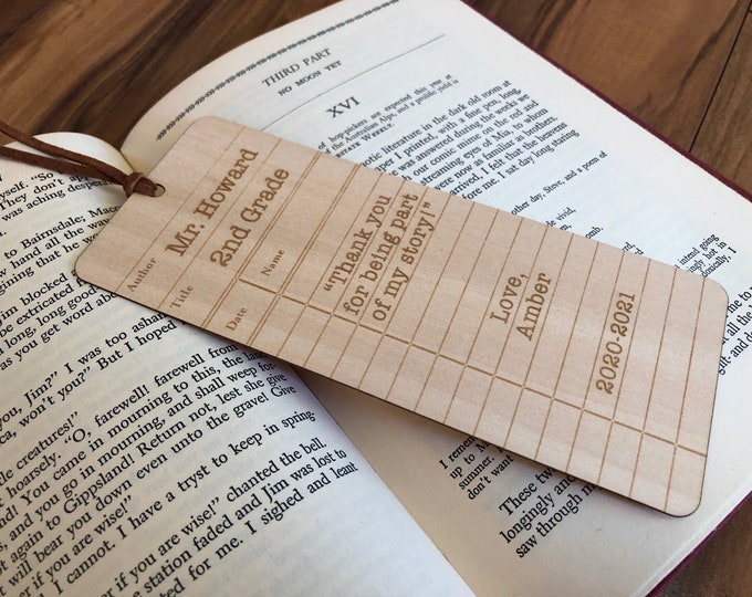 Library Card Bookmark Teacher Gift Wooden Bookmark Personalized ...