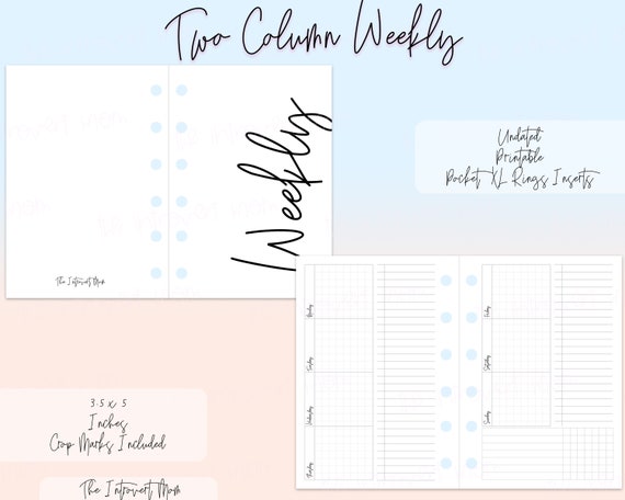 Two Column Weekly Pocket XL Printable Planner Insert | Etsy