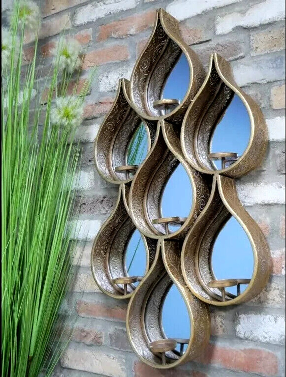 Raindrop Mirror With Candle Holders Home Decor Antiqued Gold Hallway ...