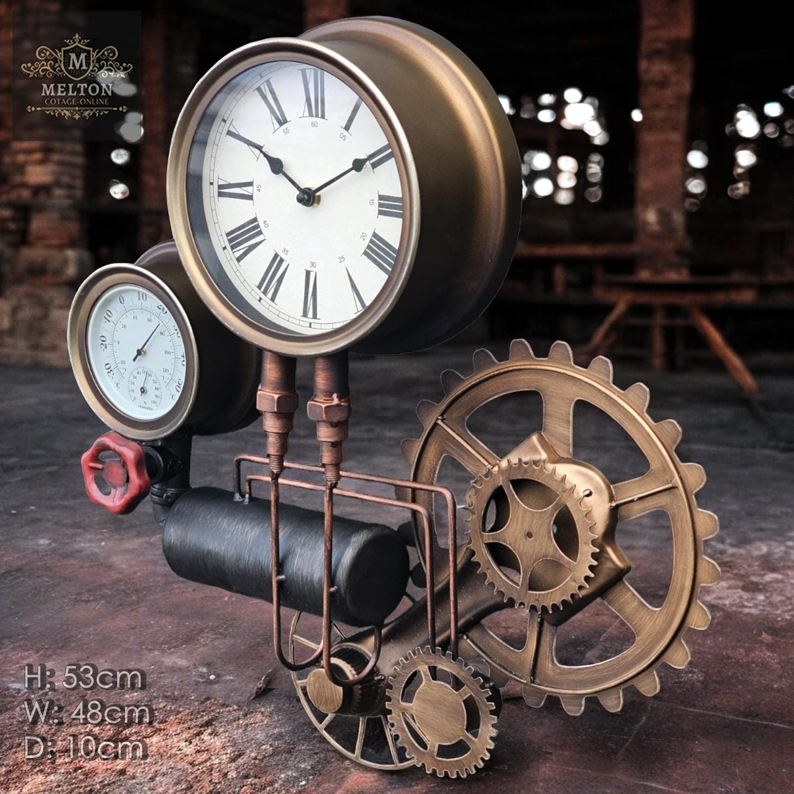 Steampunk Wall Clock Cogs Industrial Pipe Hanging Large Rustic Decor ...