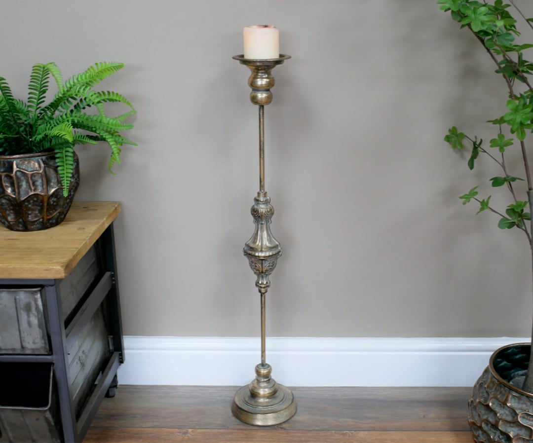 Stunning Tall Floor Standing Candle Holder – Rustic Golden Pillar, 78cm ...