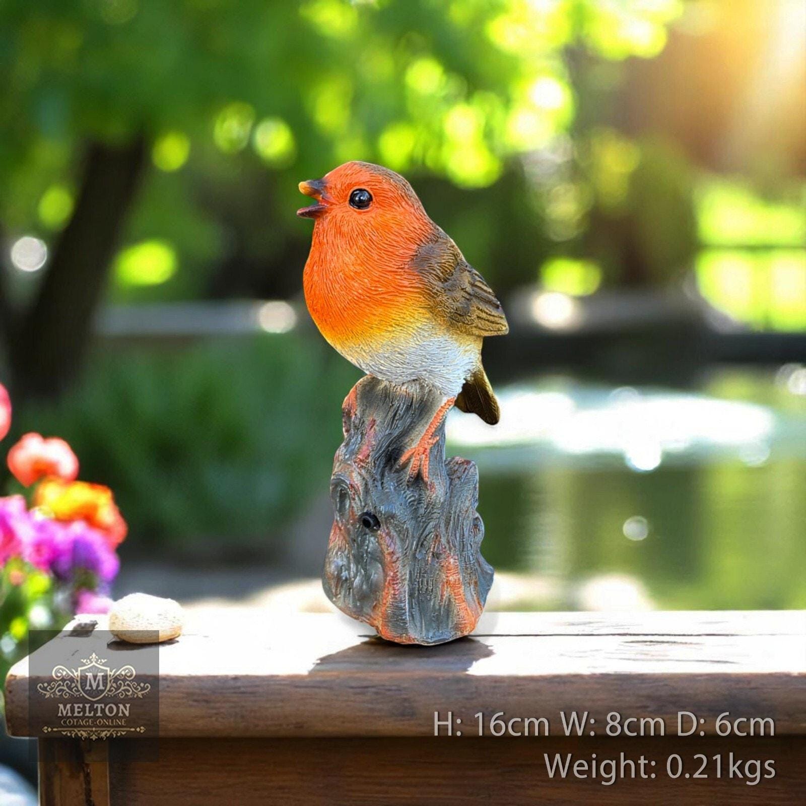 Tweeting Robin Motion Activated Whistles Sounds Garden Ornament Bird ...