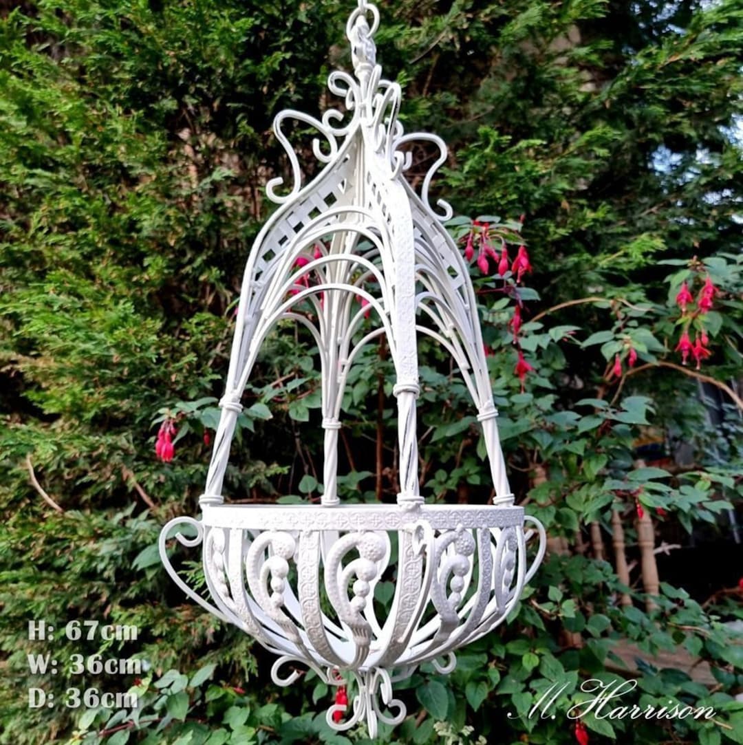 Vintage Cream Rustic Ornate Hanging Basket Garden Planter 67cm High ...