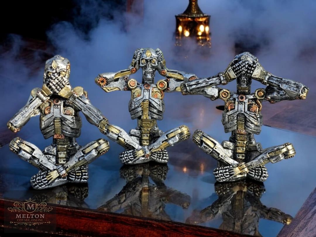 Steampunk Skeleton Hear Speak See No Evil Small Ornaments Figures Set ...