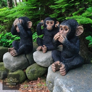 3 Wise Monkeys Garden Statue – Black Resin Figurines, Hear No Evil, See No Evil, Speak No Evil ...