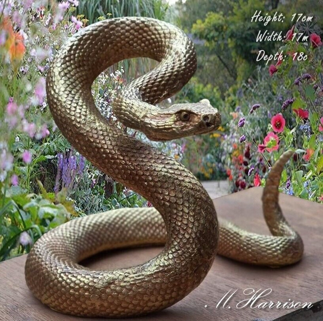 Gold Coiled Serpent Snake Sculpture – Golden Resin Reptile Figurine ...