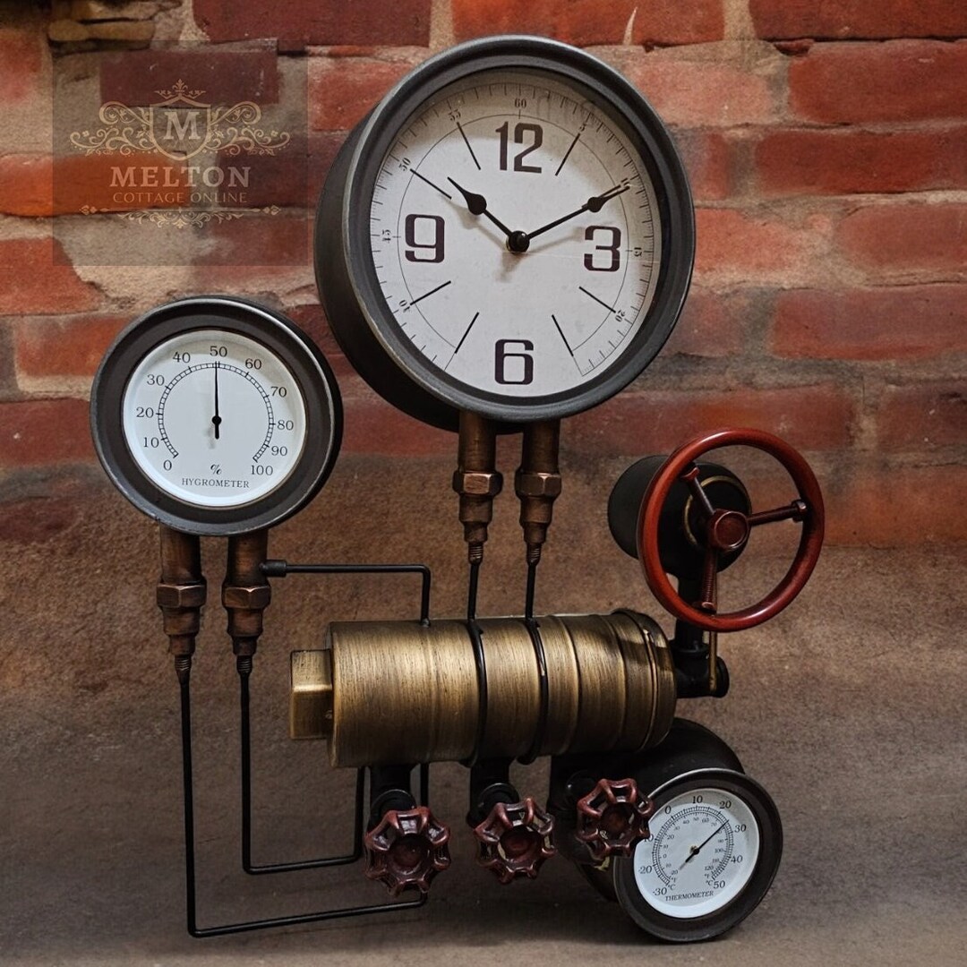 Steampunk Wall Clock Industrial Pipe Hanging Large Rustic Loft Decor ...