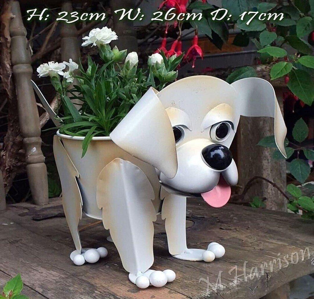 Metal Labrador Planter – Nodding Puppy Dog Flower Pot Holder, Novelty ...