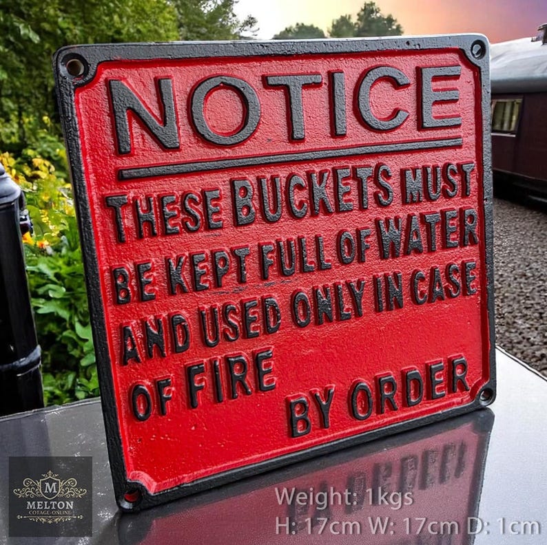 Vintage Cast Iron Railway Fire Bucket Sign – Red & Black, 170mm - Etsy UK