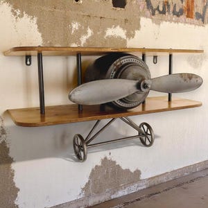 Vintage Style Wooden Metal Aeroplane Shelf Aviation Wall Art Decor ...