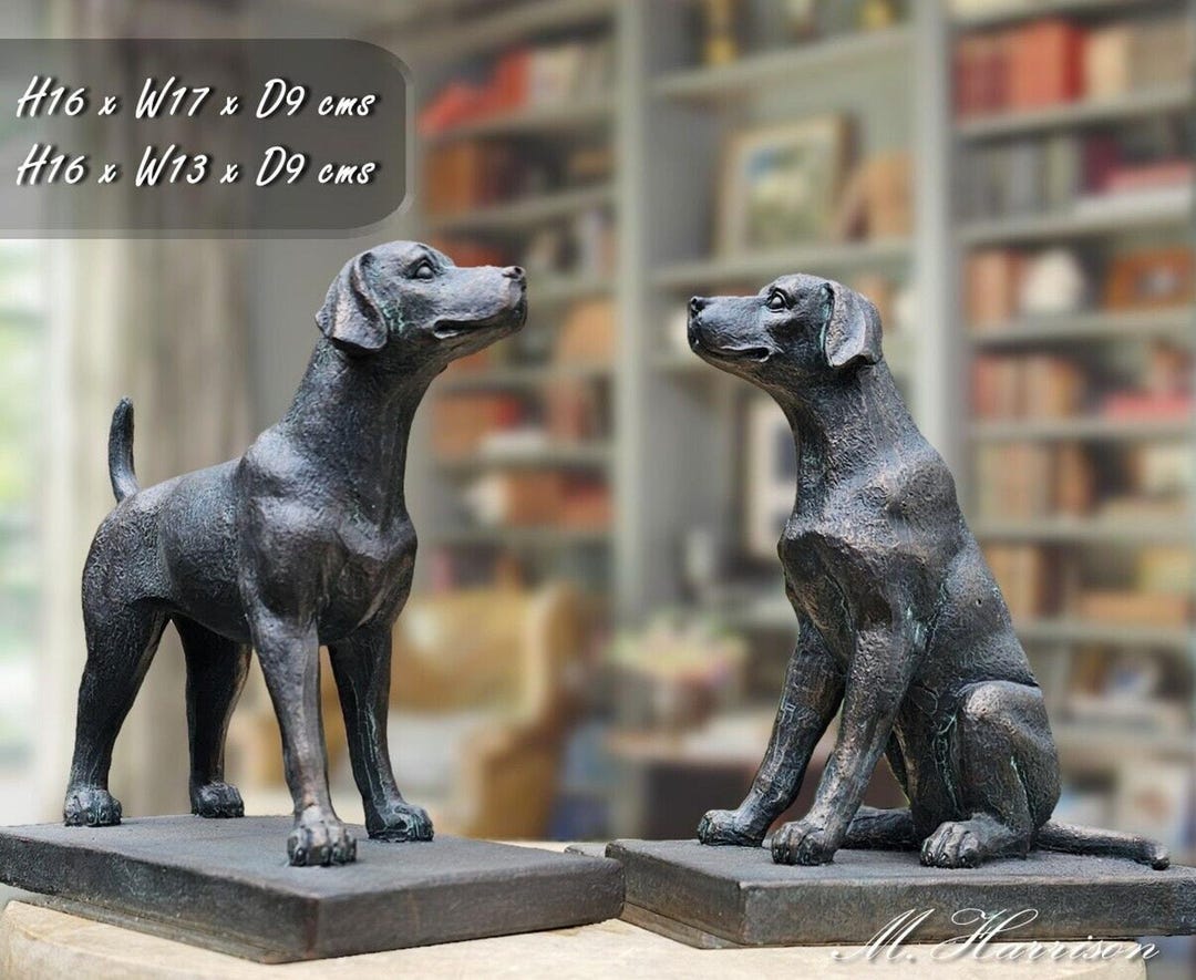 Pair Labrador DOG BOOKENDS Bronze Effect Resin, Ornate Shelf Ornaments ...