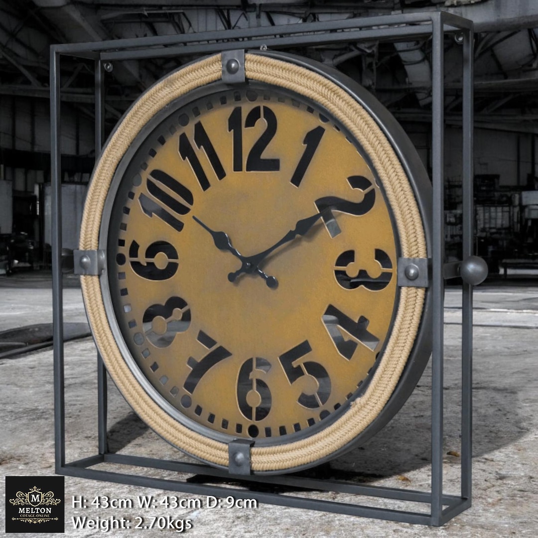 Vintage Industrial 3D Square Frame Wall Clock – Large Rustic Metal Home ...