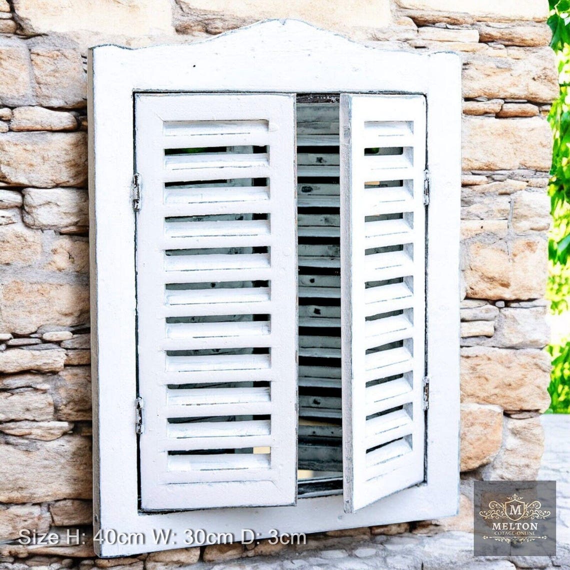 Rustic Garden Shutter Mirror Wall Mounted White Wood Distressed Frame ...