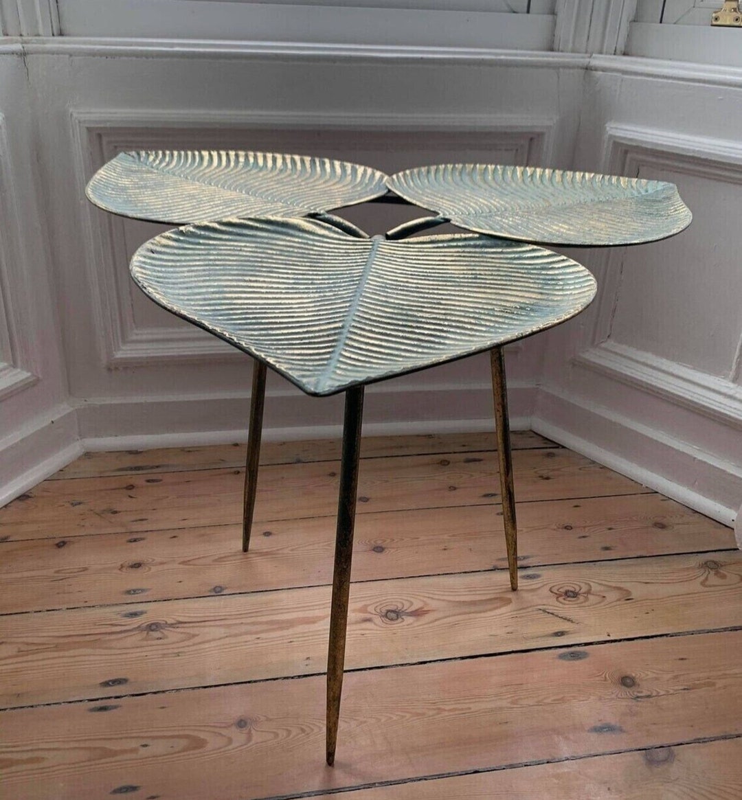 Metal Table Leaf Design Rustic Industrial Coffee Side End Plant Stand ...