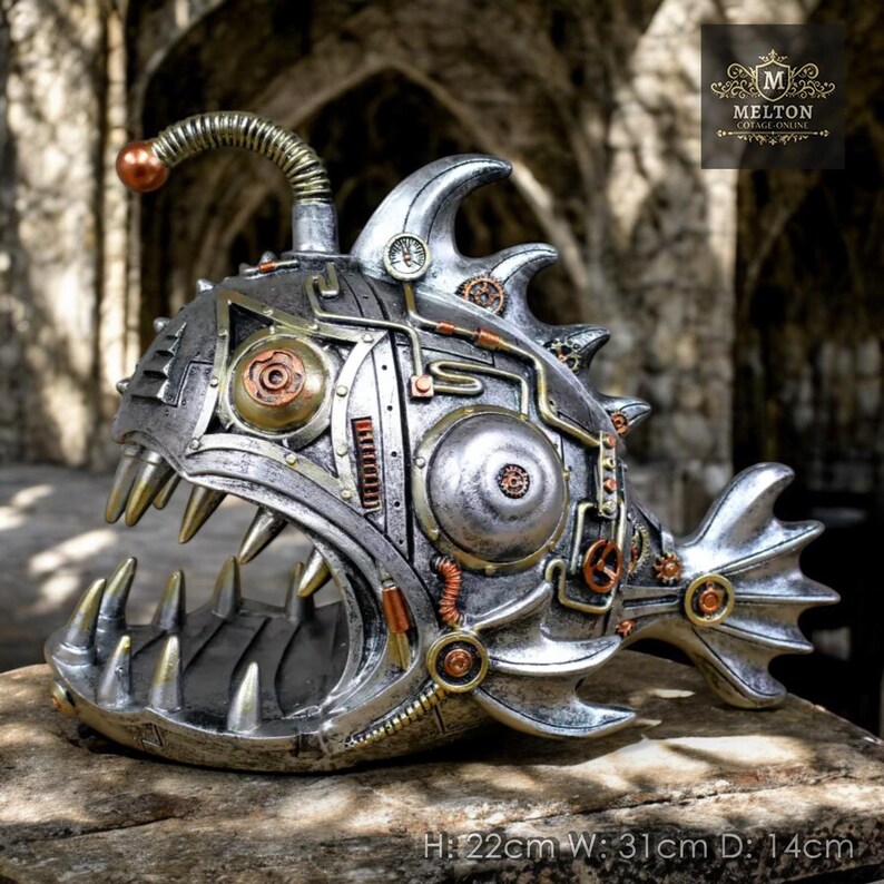 Steampunk Industrial Goth Fish Home Ornament Slver/gold Effect Resin ...