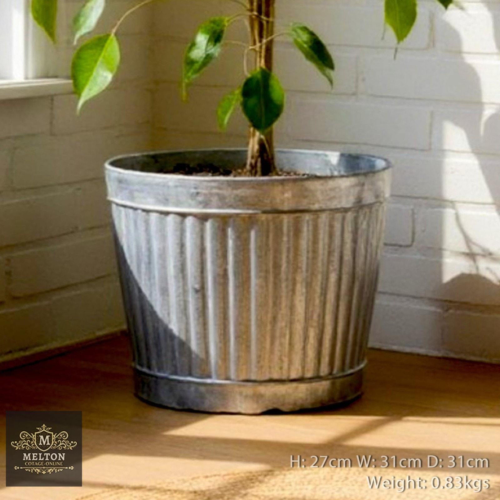 Vintage Style Galvanised Metal Round Ribbed Dolly Tub Garden Planter ...
