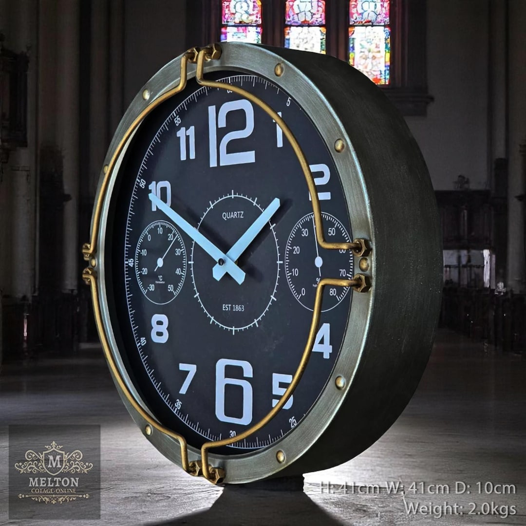 Industrial Wall Clock Large Retro Aged Metal Vintage Factory 41cm ...