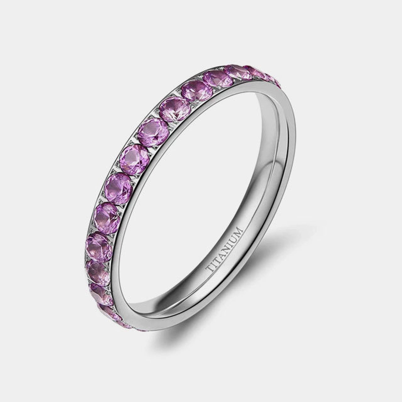 Titanium 3mm Pink Plated Cubic Zirconia Silver Ring Wedding - Etsy