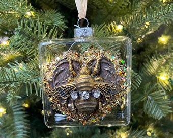 Handmade Fused Glass Bumble Bee Christmas Tree Ornament Made in ...