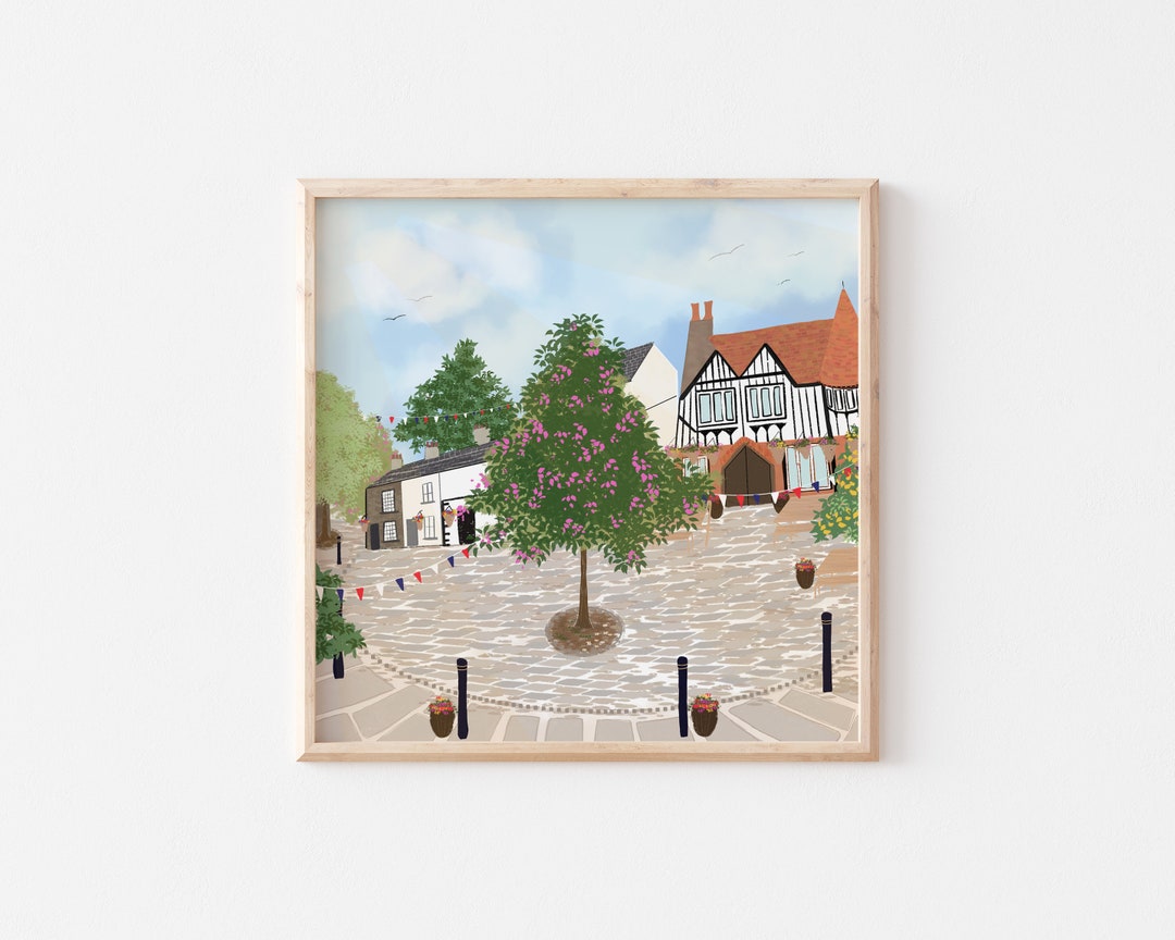 Summers Day in Tudor Square Dalton in Furness Illustration Cumbria Art ...
