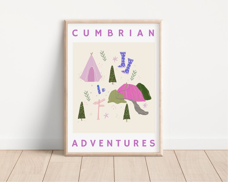 A4 / A3 Cumbrian Explorer Poster, Camping Essentials, Illustrated Art ...