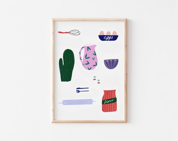 A4 Kitchen Wall Art | Kitchen Supplies Print | Illustrated Art ...