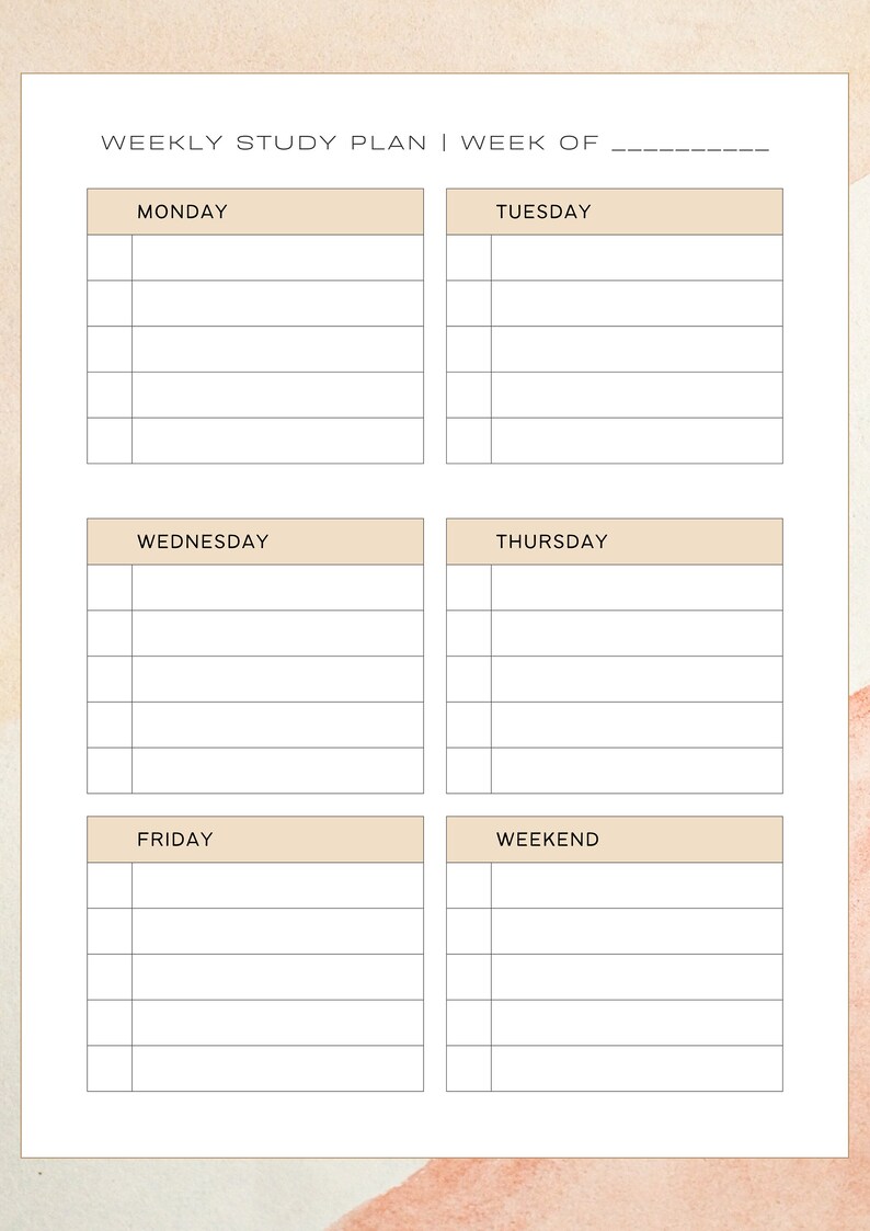 Weekly Digital Study Template Document, Study Digital Print Planner ...