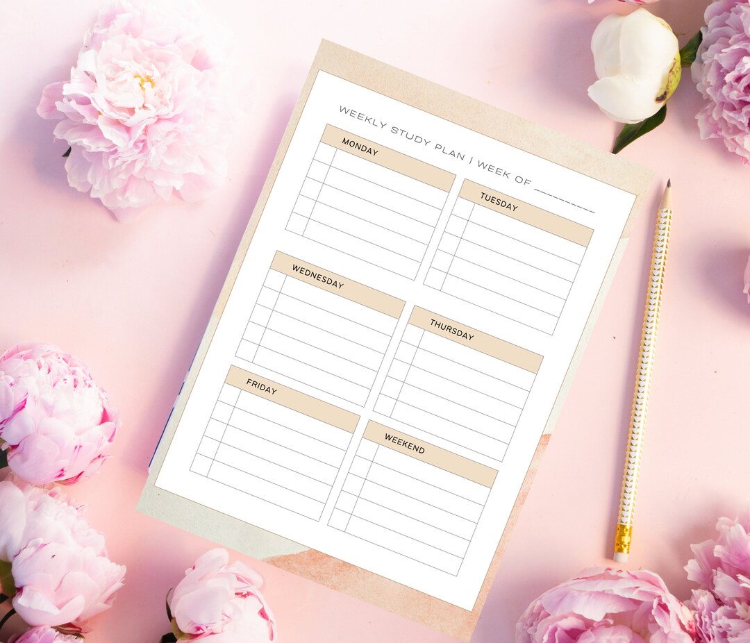 Weekly Digital Study Template Document, Study Digital Print Planner ...