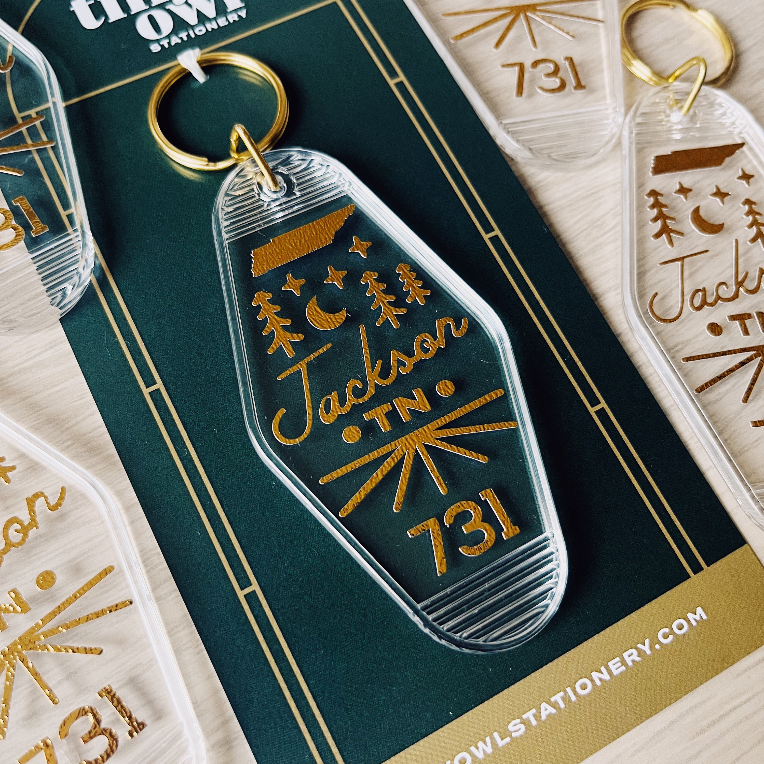Jackson Tennessee Clear Acrylic Motel Keychain Gold Vinyl Illustration ...
